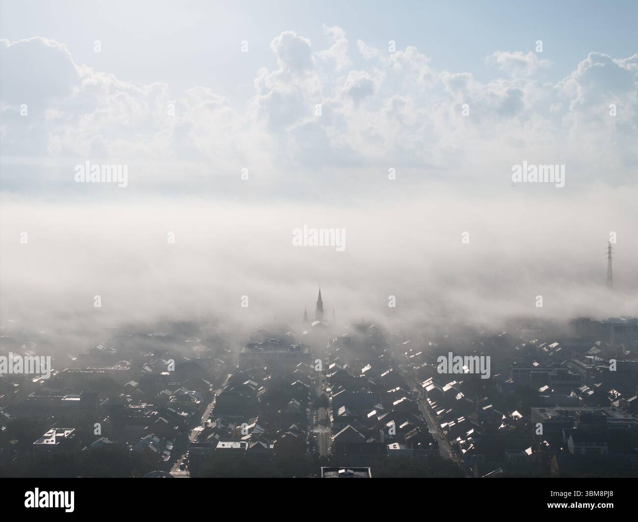 Aerial drone view of St. Louis Cathedral and Jackson Square shrouded in ...