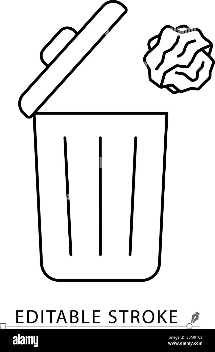 A trash can icon in minimalist style with editable stroke. Waste ...