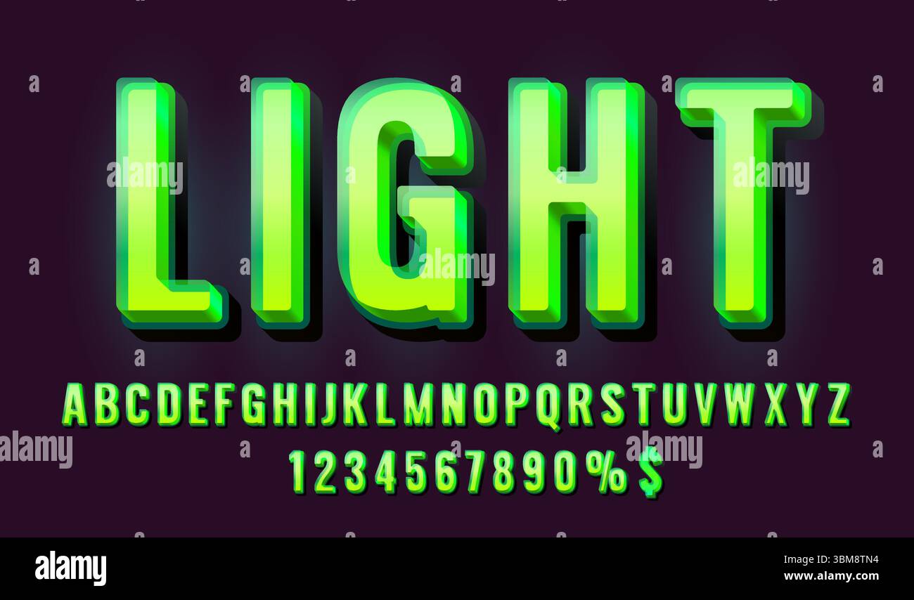 Light neon font, color green, glowing letter retro font, futuristic ...