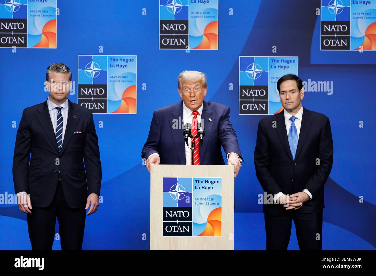 President Donald Trump, center, speaks during a media conference at the ...