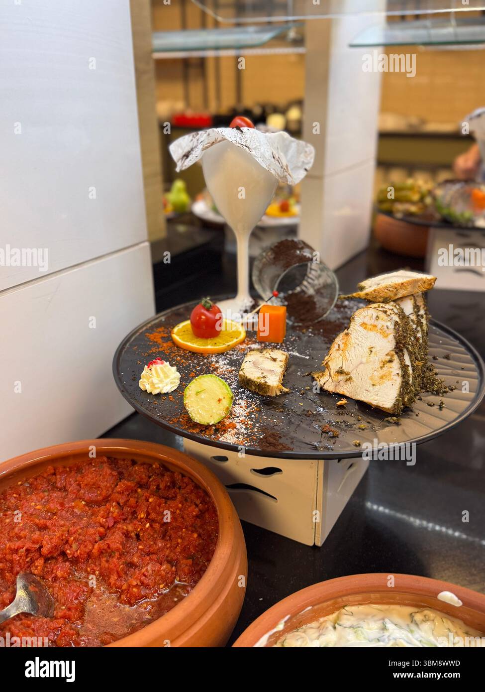 Variety of Turkish starters and salads at buffet in all-inclusive hotel ...