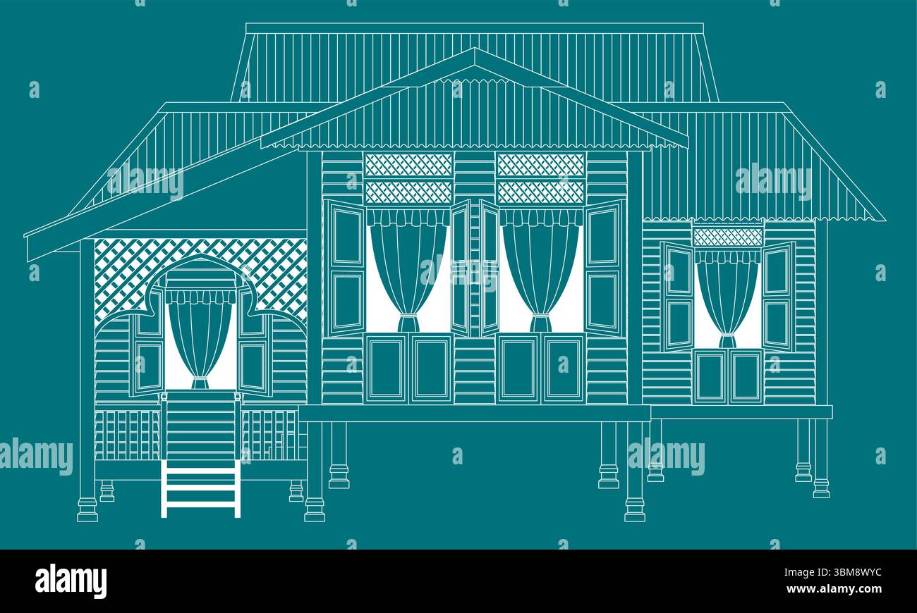 Vector of a traditional Malay house in Malaysia, also known as rumah ...