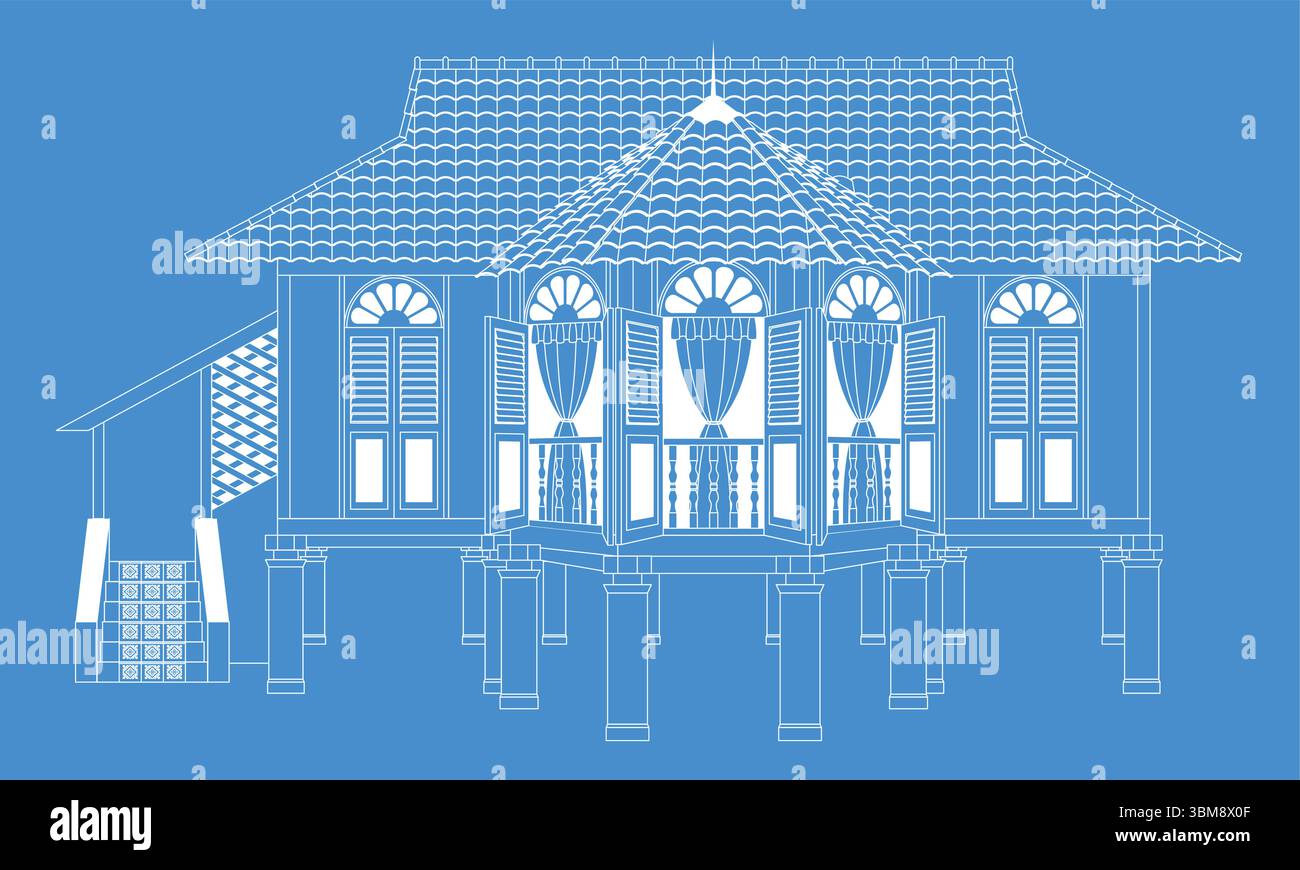 Vector of a traditional Malay house in Malaysia, also known as rumah ...