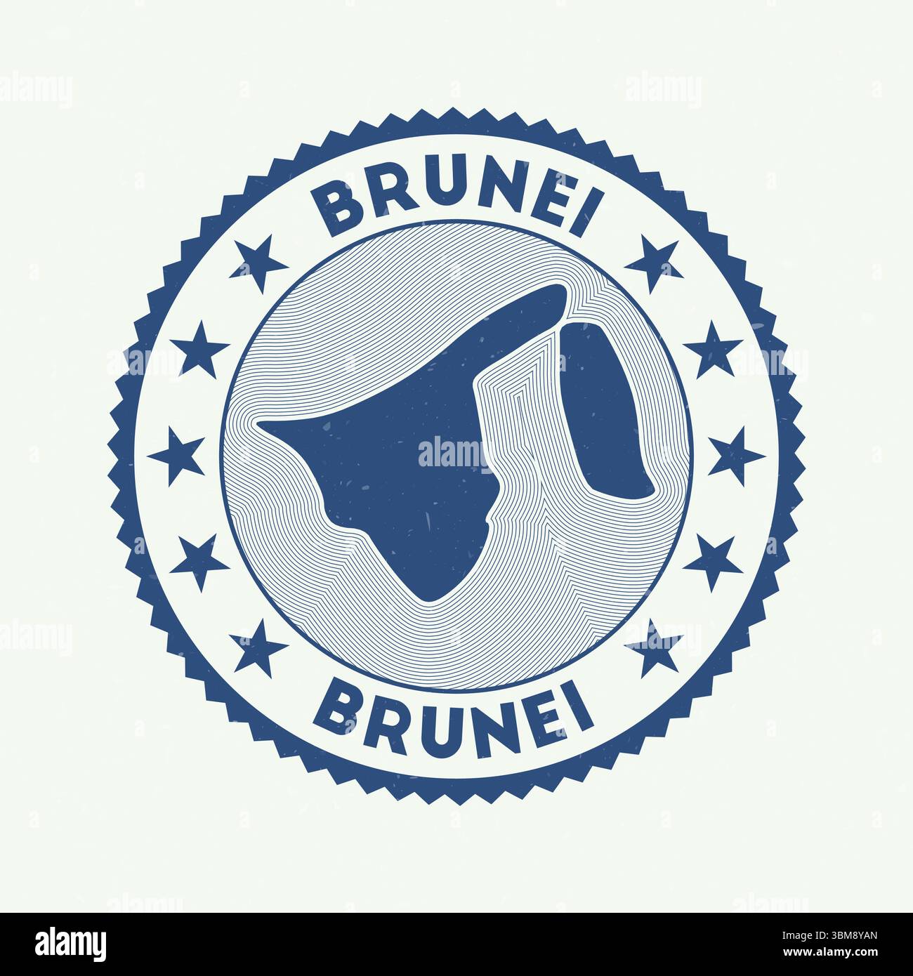 Brunei emblem. Country round stamp with shape of Brunei, isolines and ...