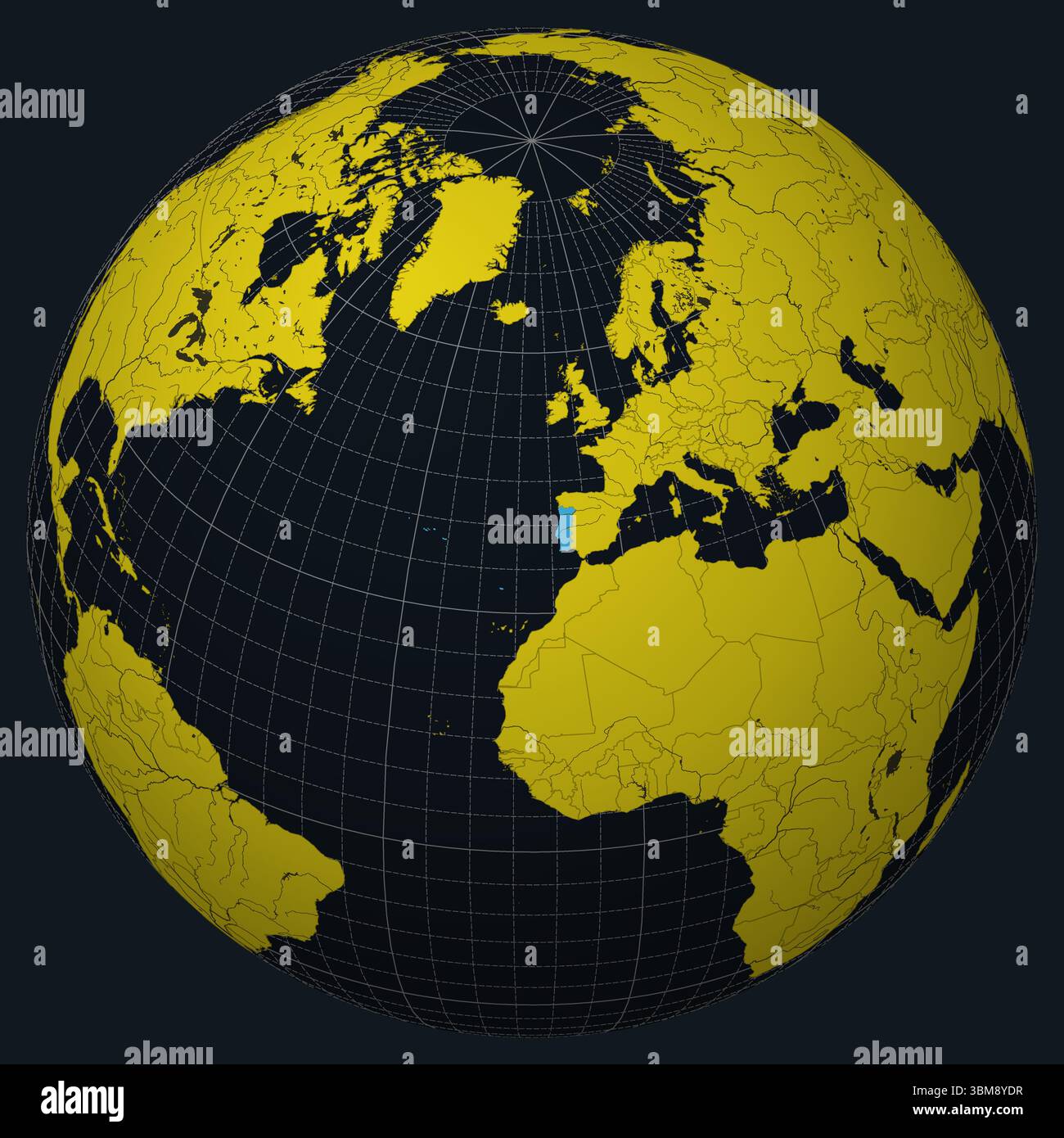 Portugal on Globe. Country view on the world map in Charcoal Bright ...