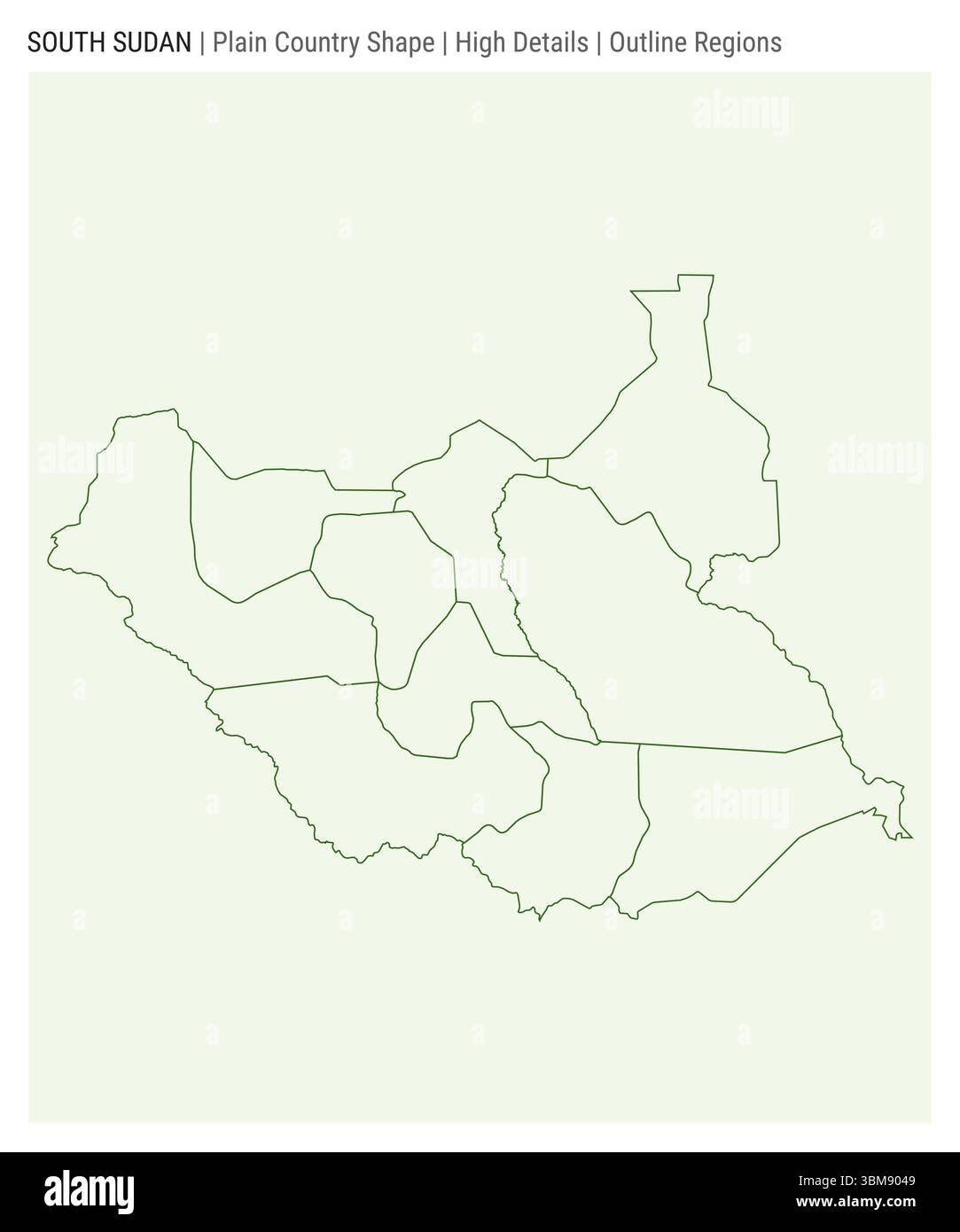 South Sudan plain country map. High details. Outline regions style ...