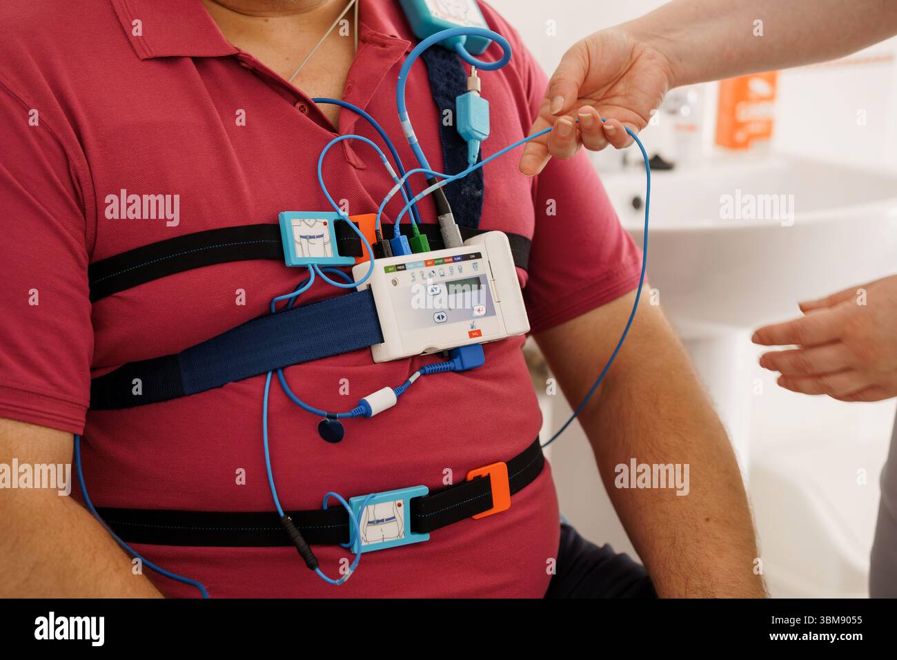Patient Monitoring with Wearable EKG Device During Sleep Study, Red ...