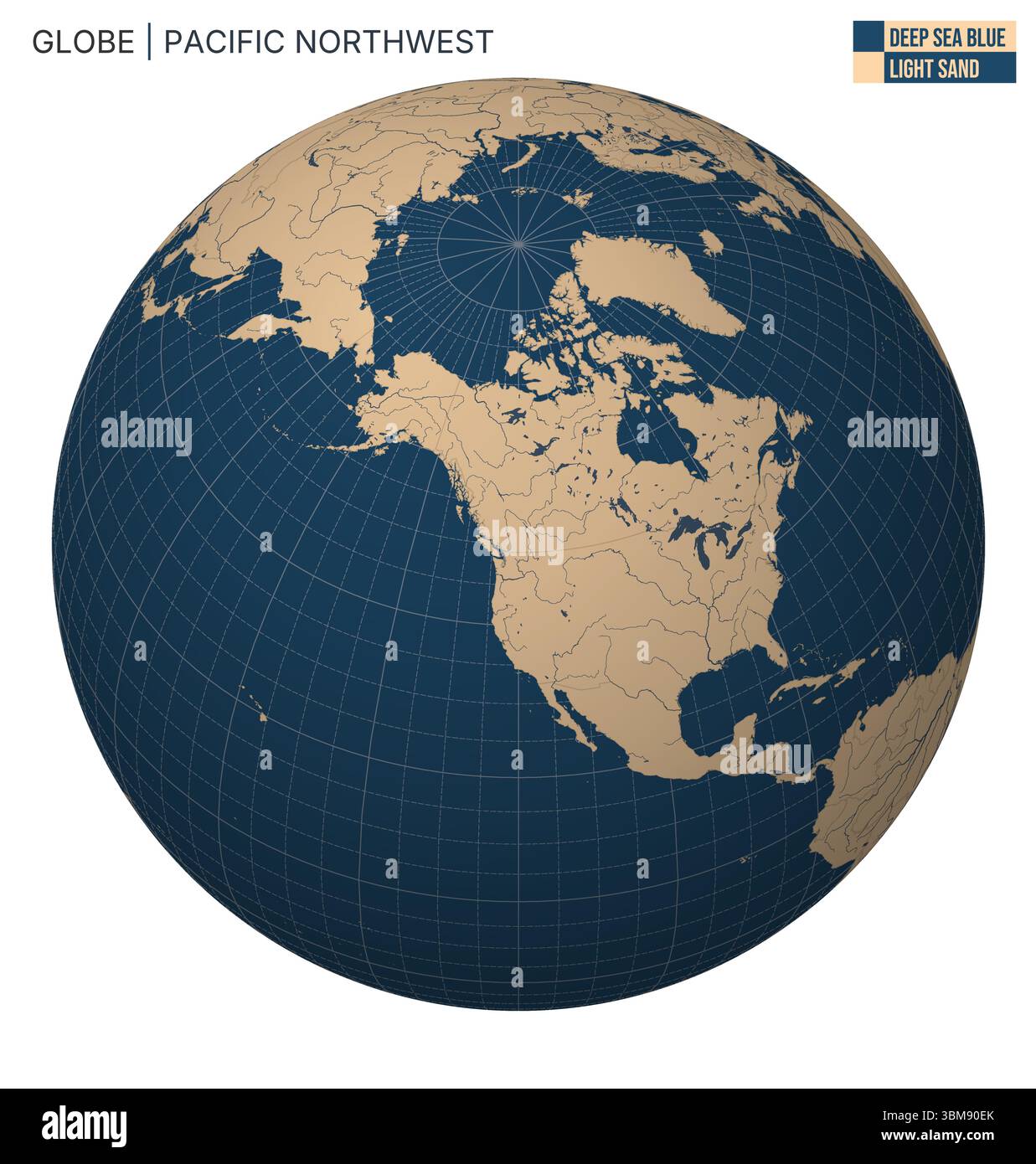 Vector globe centered on the Pacific Northwest. Deep Sea Blue and Light ...