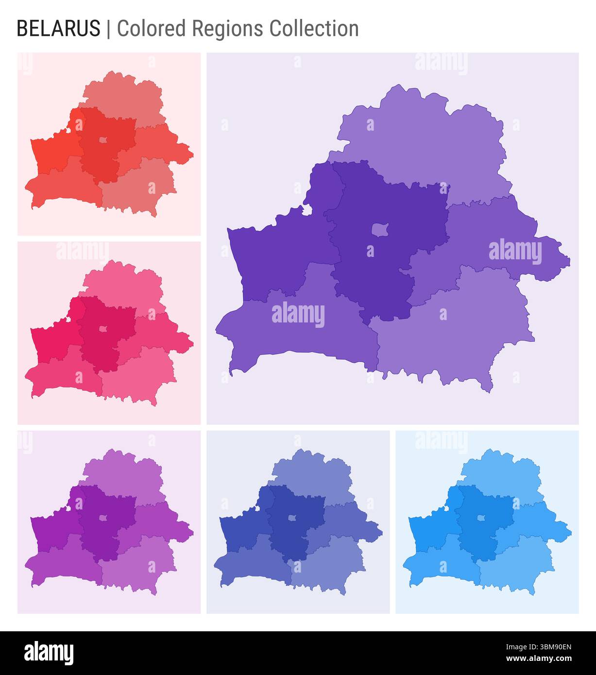 Belarus map collection. Country shape with colored regions. Deep Purple ...