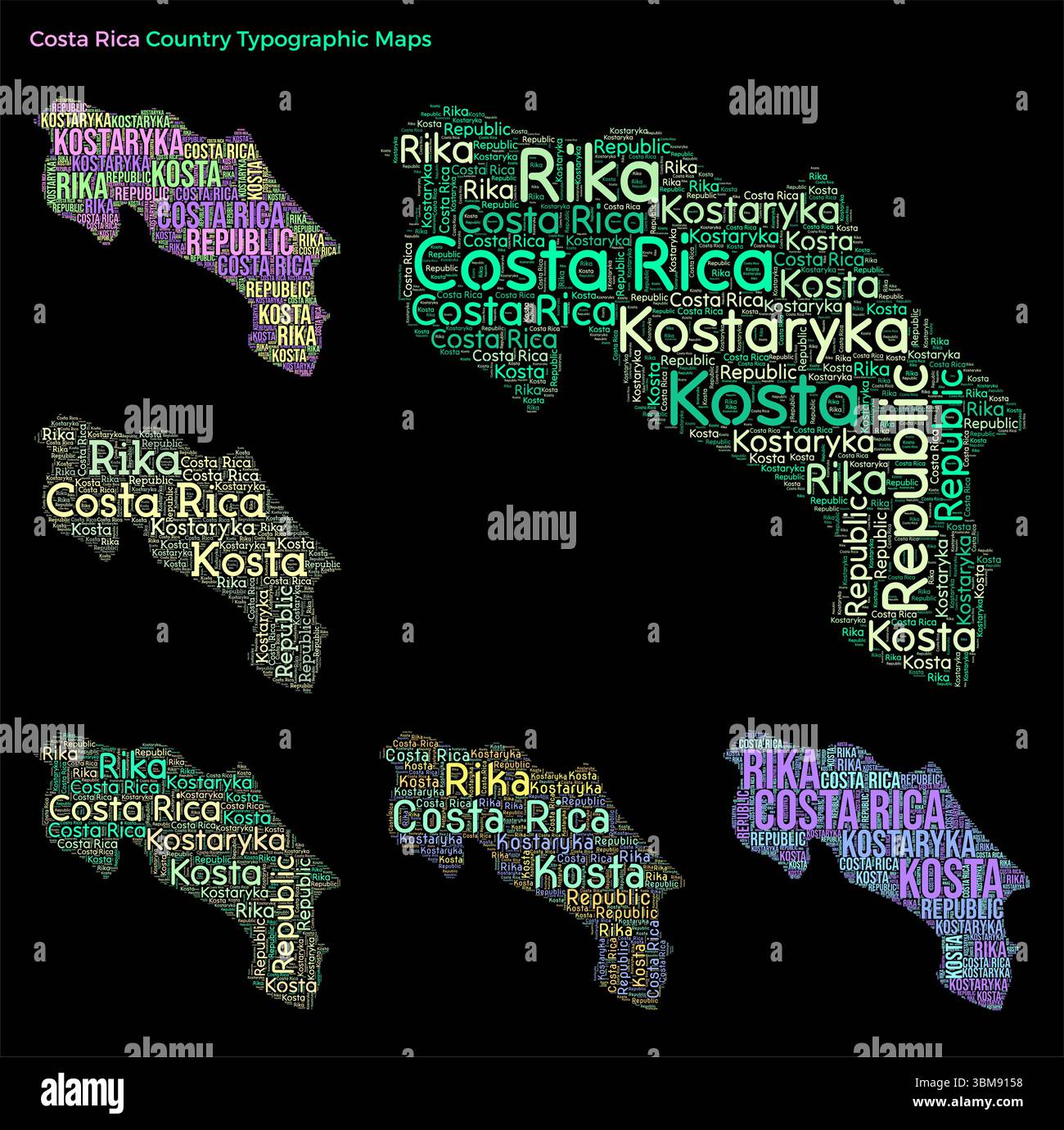 Costa Rica. Set of typography style country illustrations. Costa Rica ...