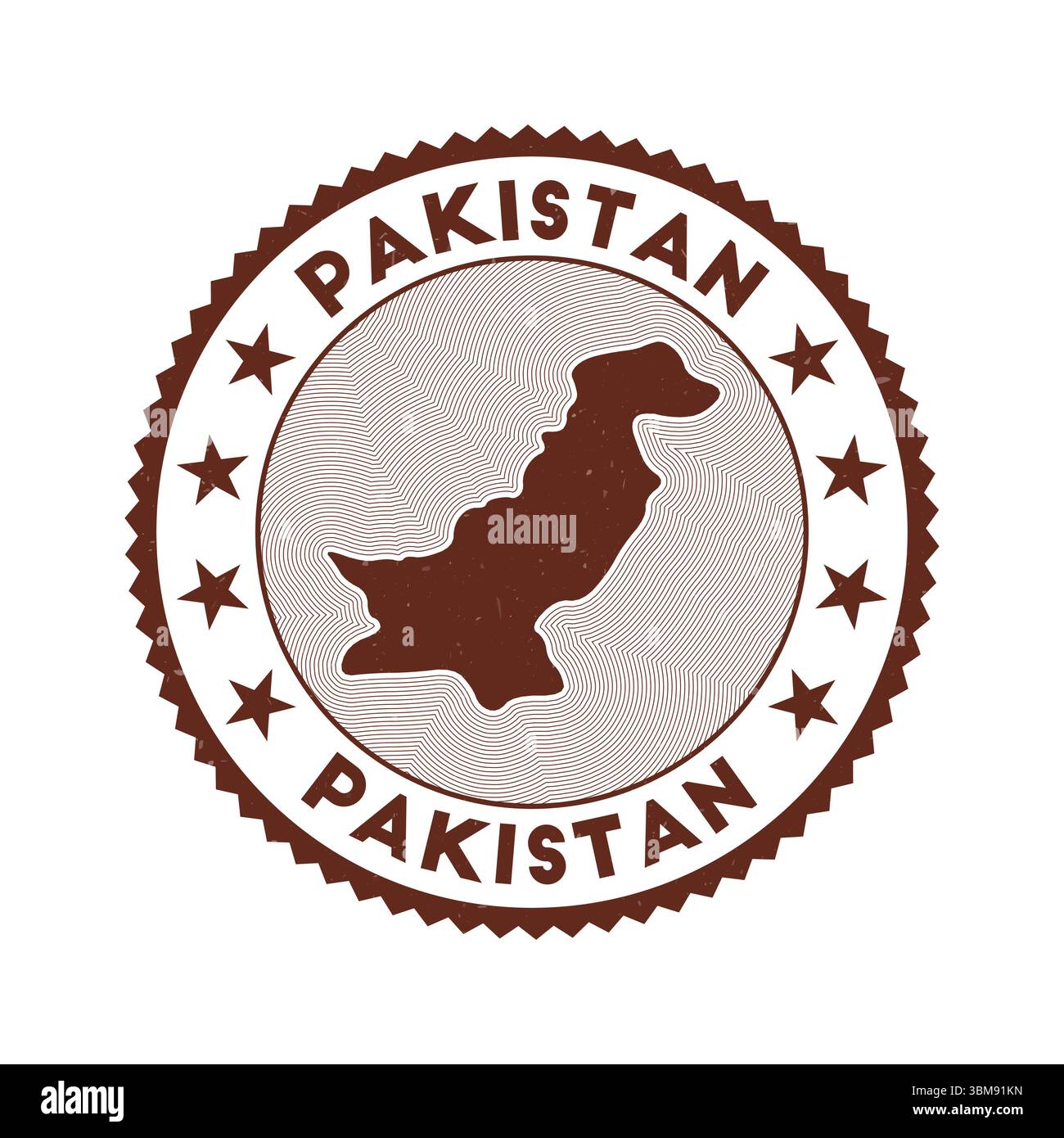 Pakistan emblem. Country round stamp with shape of Pakistan, isolines ...