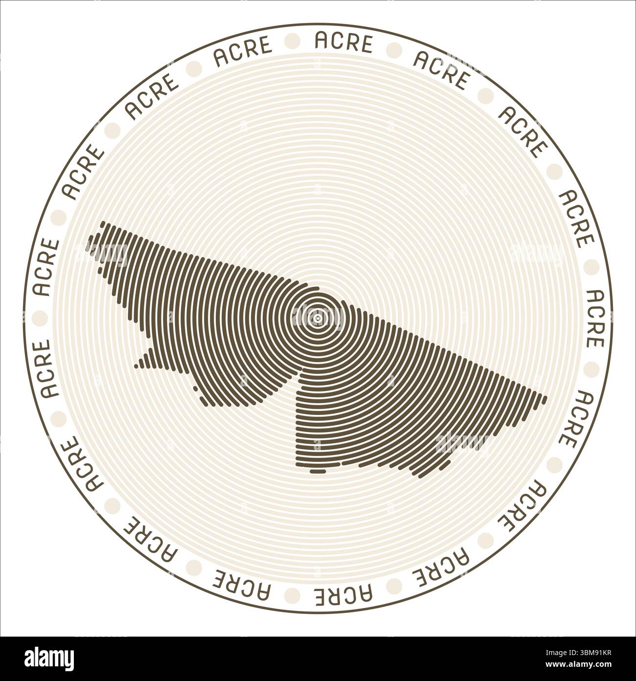 Acre round logo design. State shape built of rings. Acre text around the state. Vector ...
