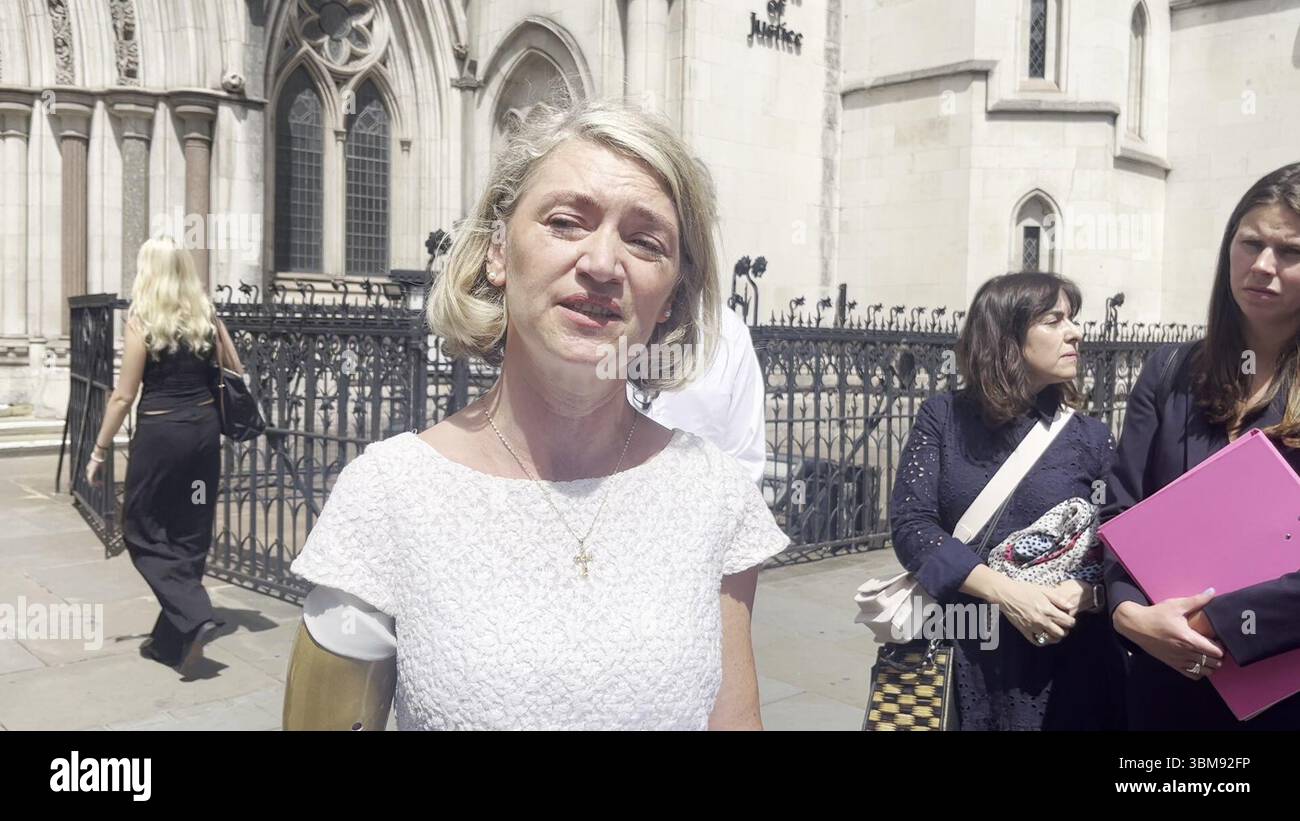 Sarah de Lagarde speaks to media outside the Royal Courts of Justice ...