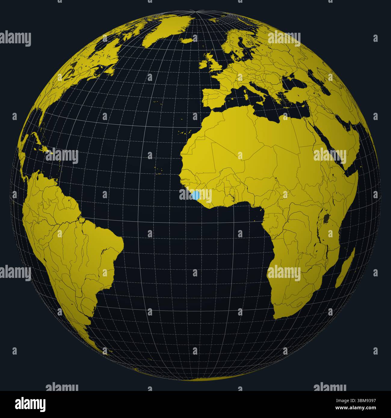 Sierra Leone on Globe. Country view on the world map in Charcoal Bright ...