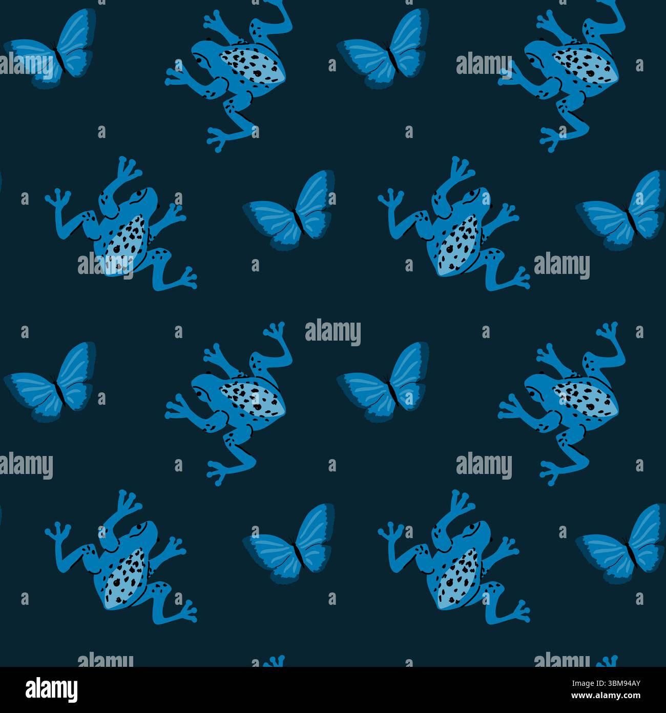 Tropical animal pattern featuring frogs and butterflies for design ...