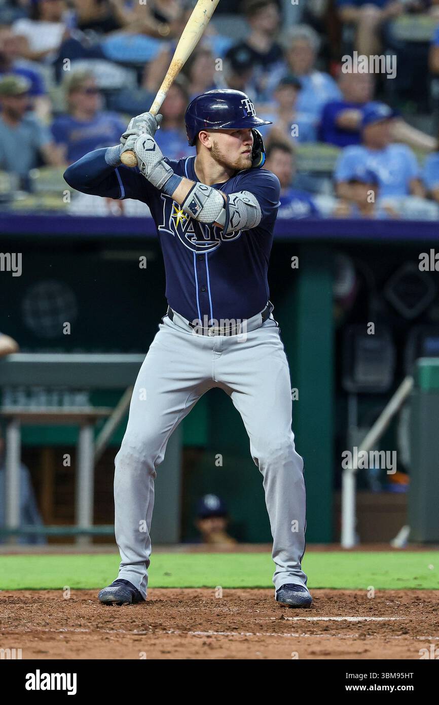 June 24, 2025: Tampa Bay Rays second baseman Curtis Mead (25) bats against the Kansas City ...