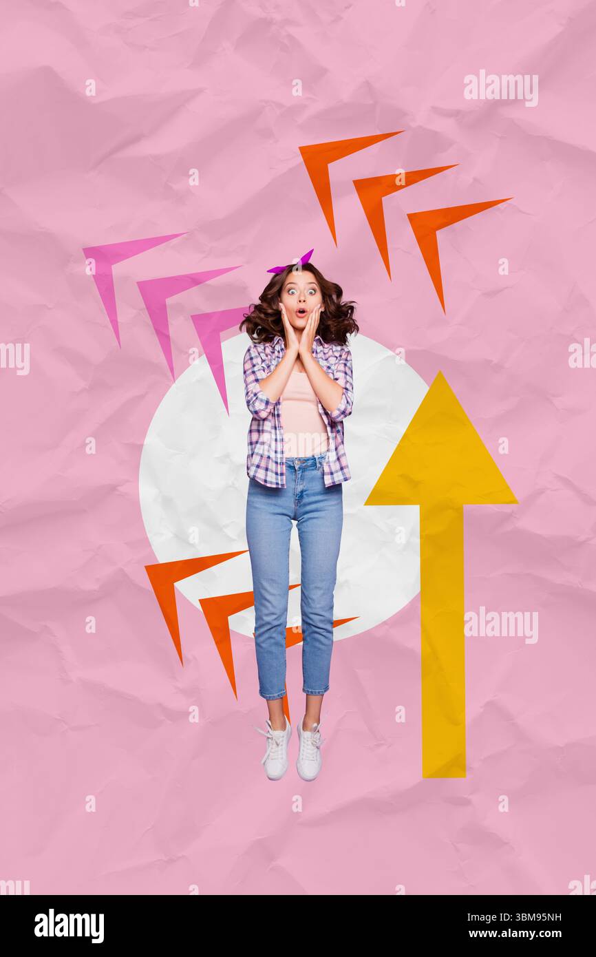 Creative trend artwork design 3D collage sketch of graphics trade goal target way hiring arrow ...