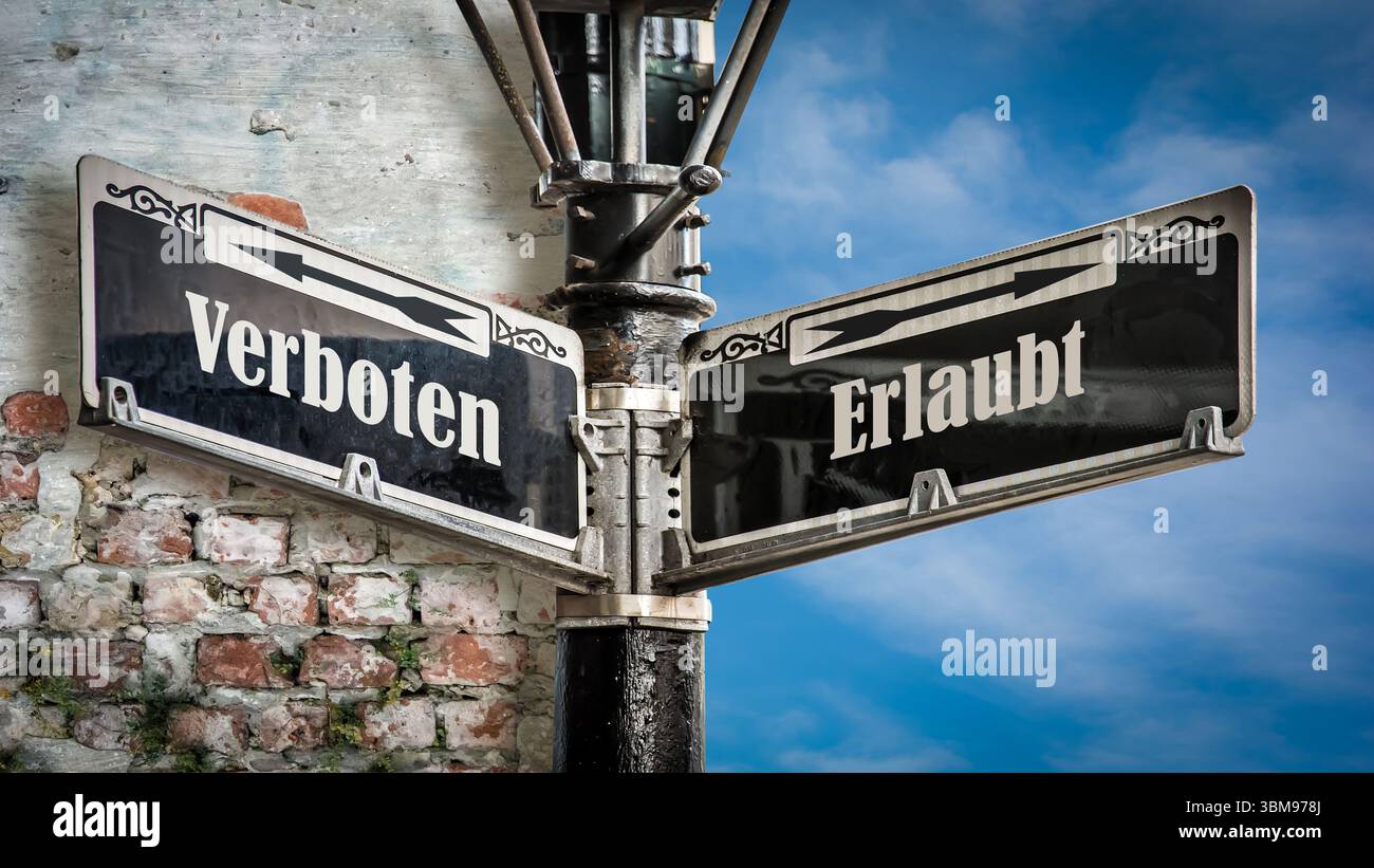 An image with a signpost pointing in two different directions in German ...