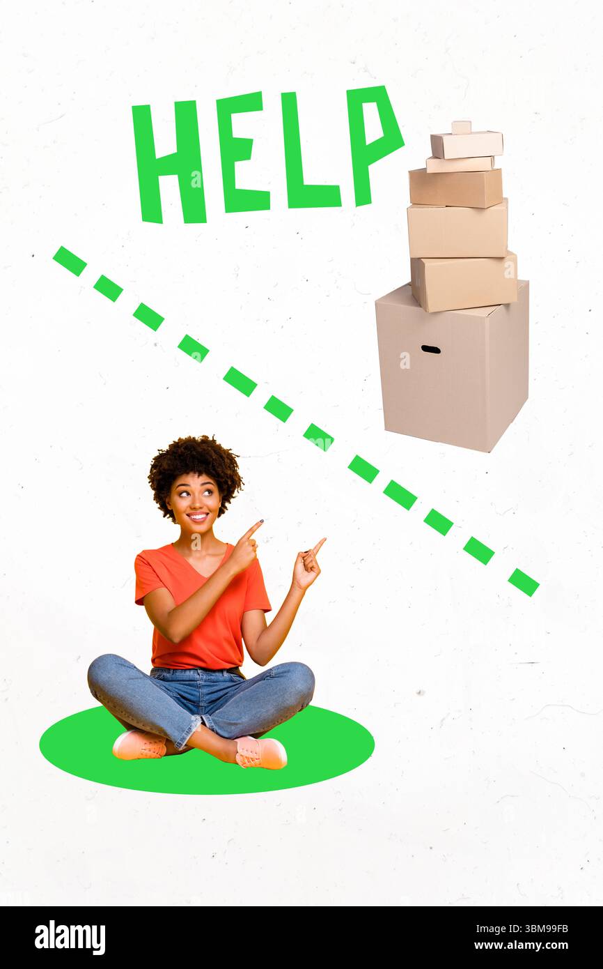 Trend artwork composite photo collage design of young lady sit down ...