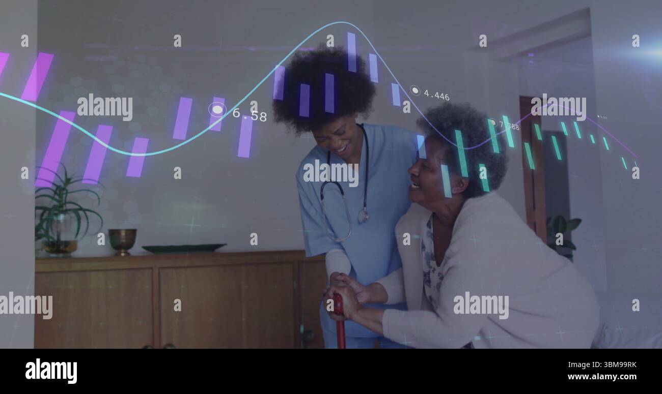 Nurse guiding patient with red cane and stethoscope in doorway ...
