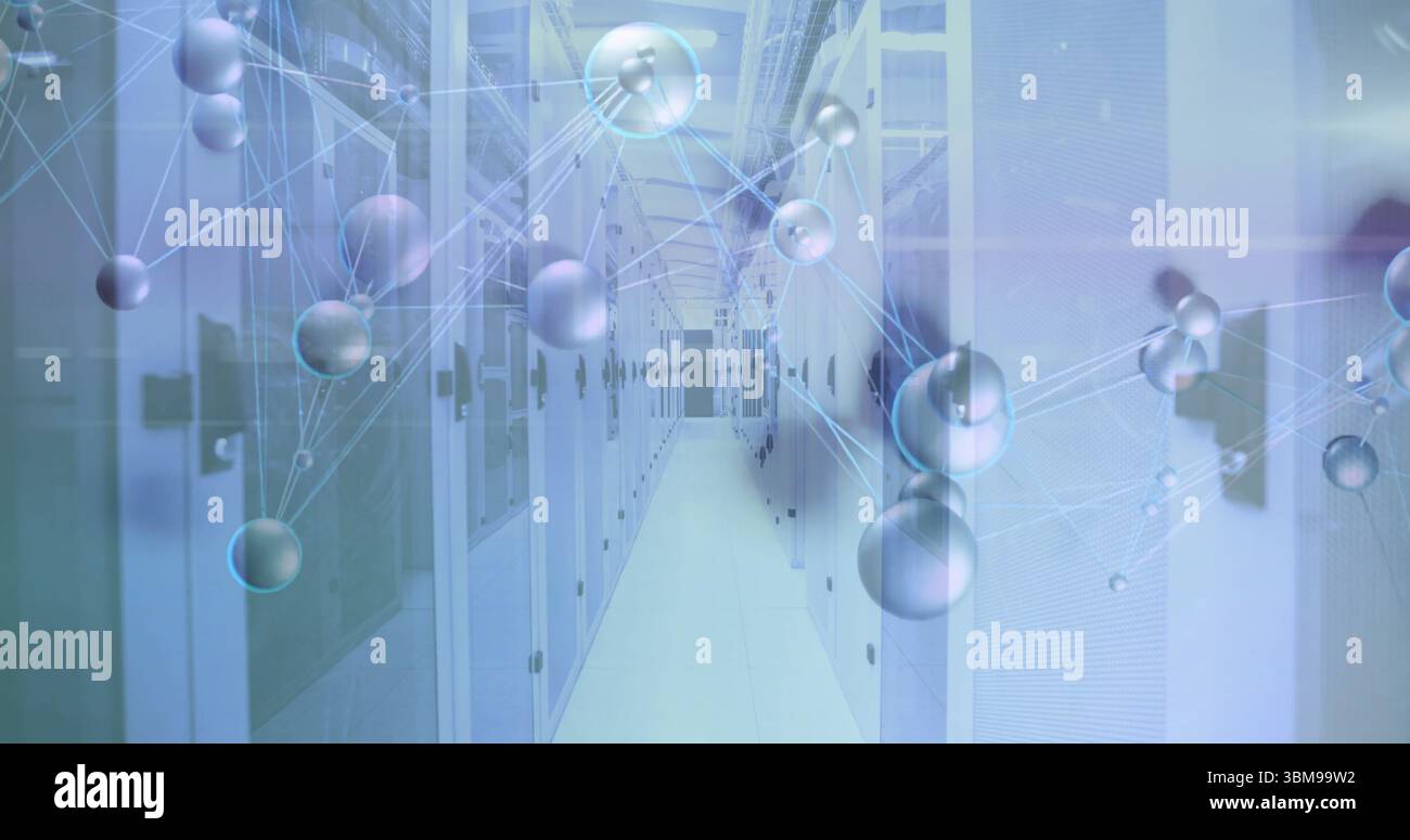 Revealing aisle showing racks with indicators in data center corridor ...