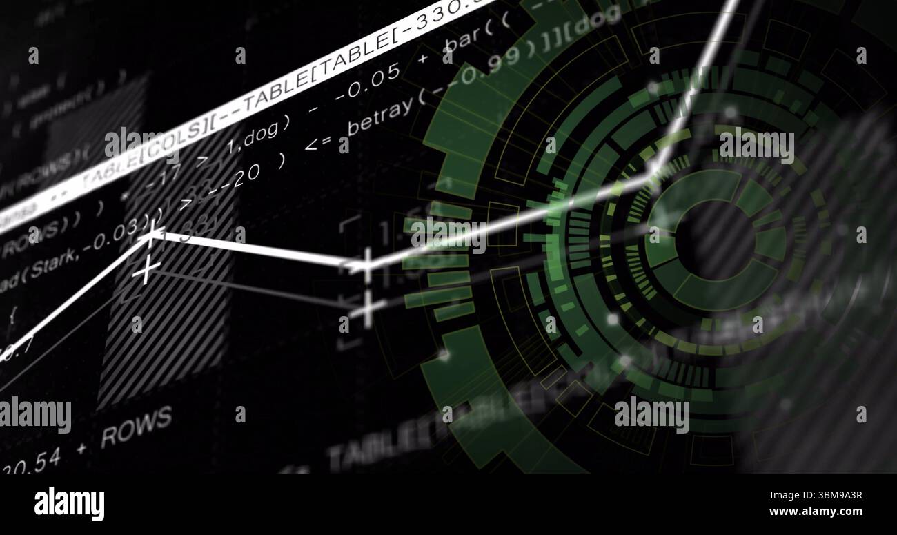 Displaying line graph intersecting green HUD visualization on dark ...