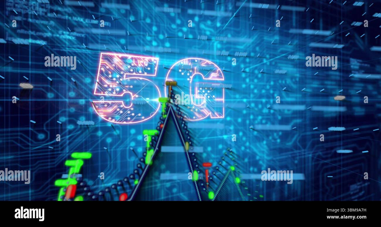 Glowing circuit patterns 5g text hi-res stock photography and images ...