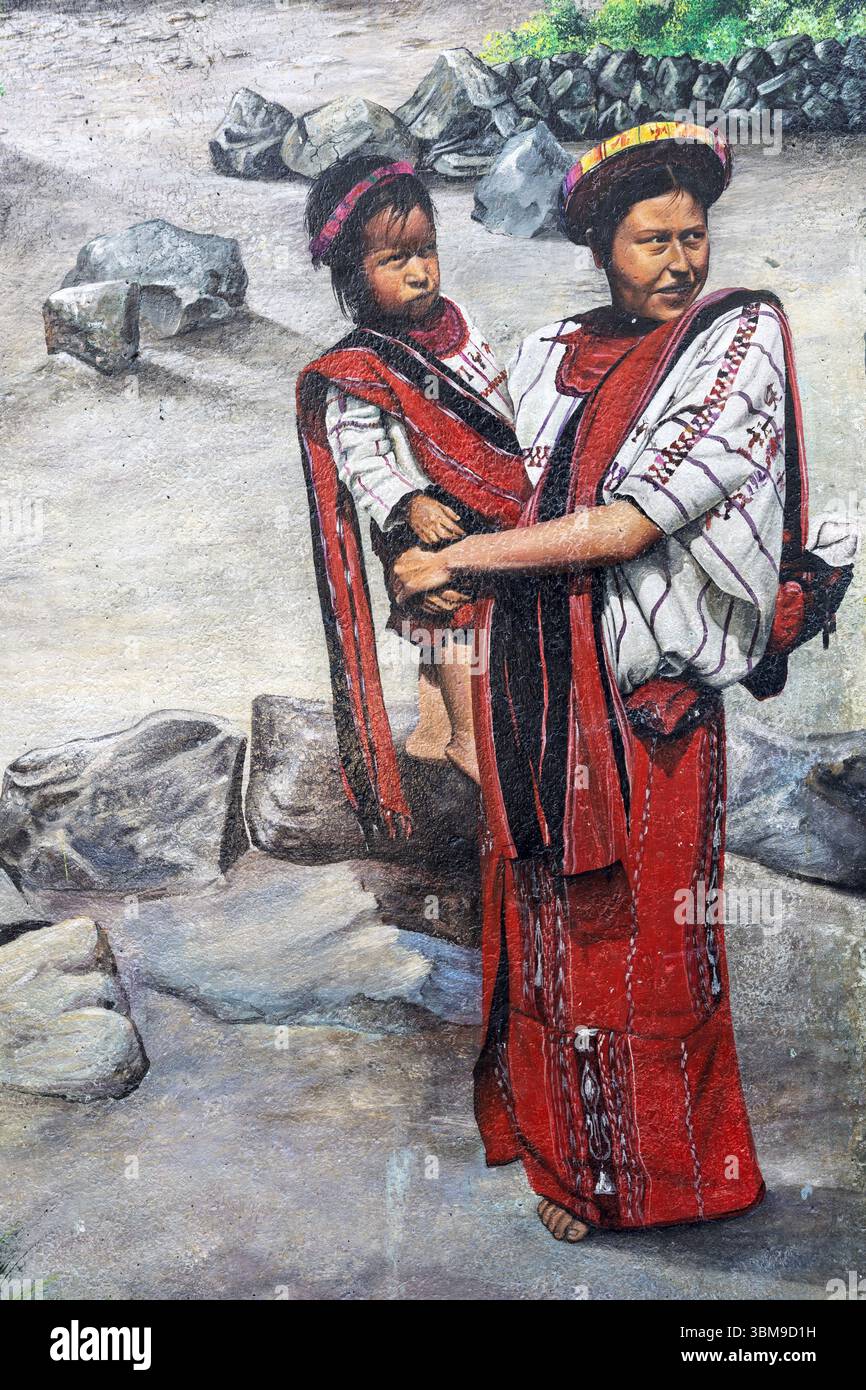 Mural of woman and child in traditional Tzʼutujil people Mayan dress ...