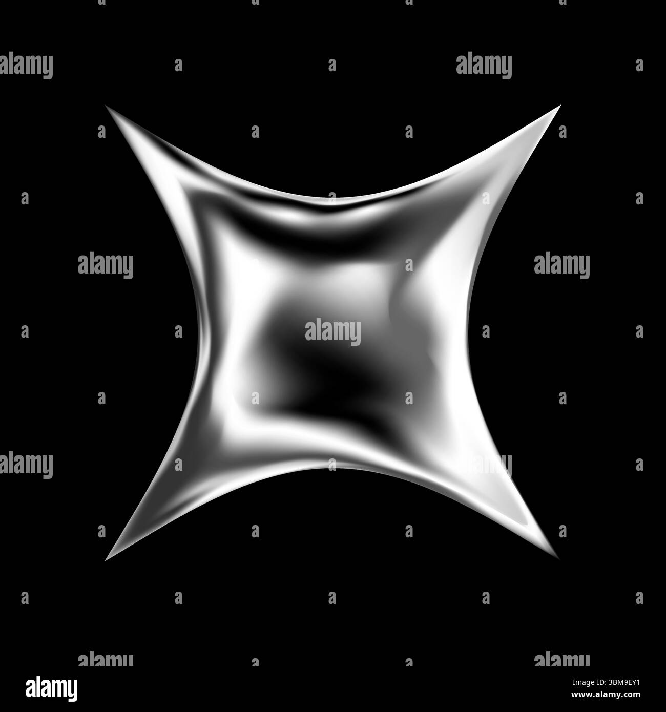 3D chrome star in abstract silver elements and Y2K style. Glossy ...