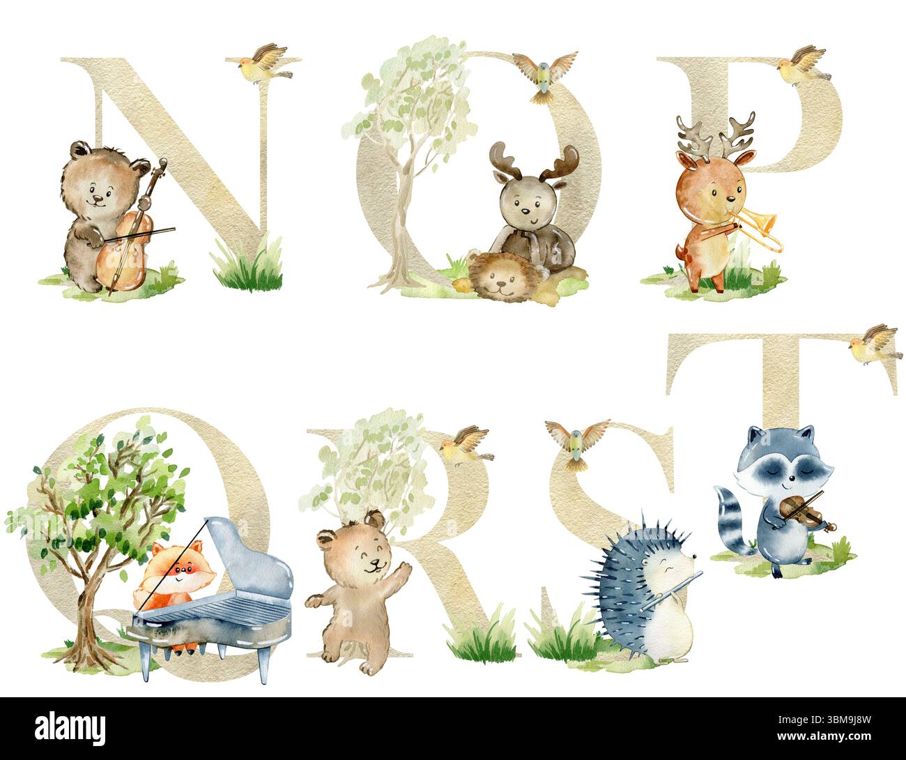 Watercolor animals letters Stock Photo - Alamy