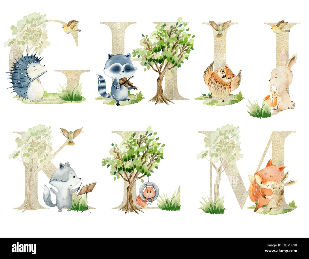 Watercolor animals letters Stock Photo - Alamy