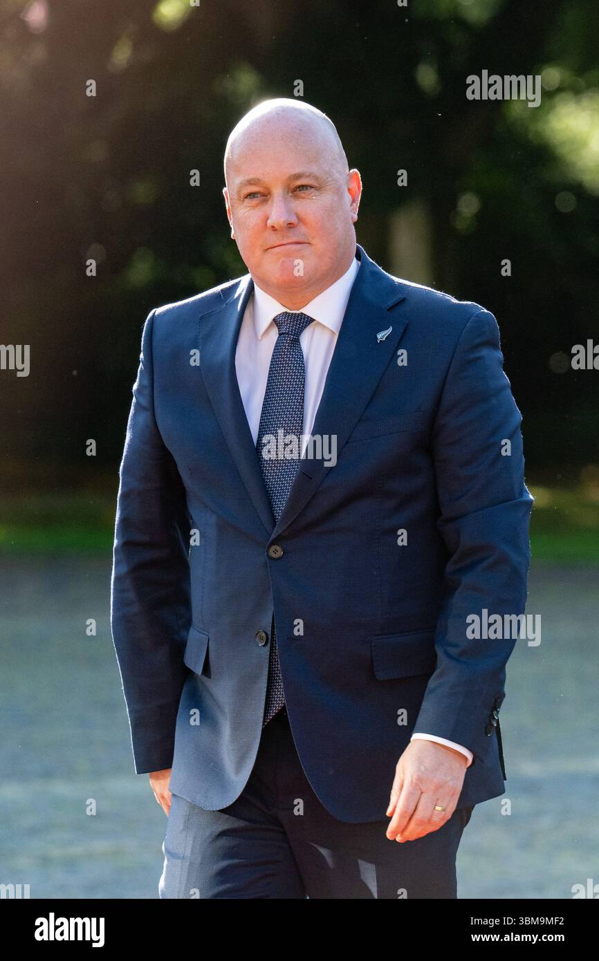 New Zealand Prime Minister Christopher Luxon arriving to a dinner before the 2025 NATO Summit ...