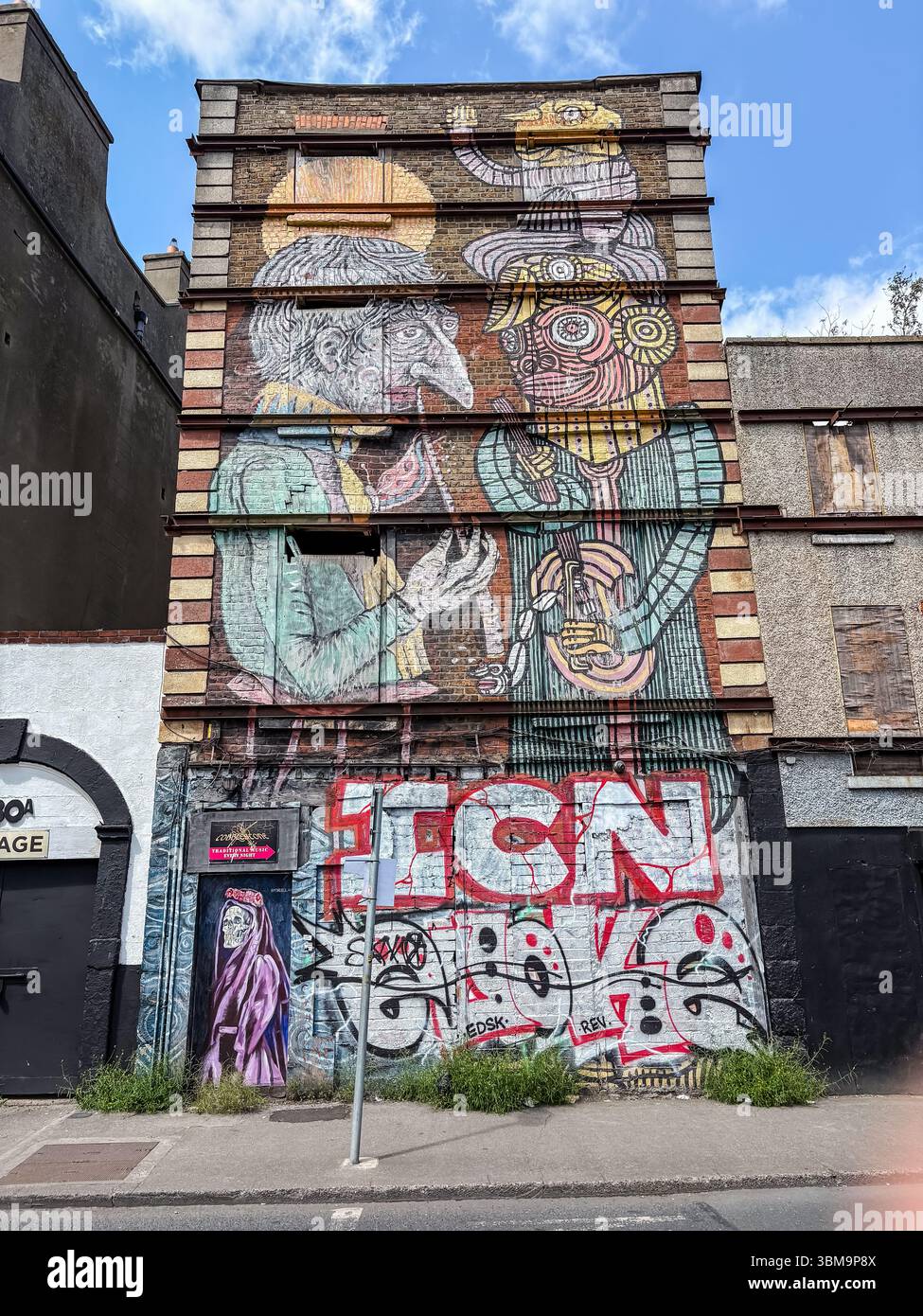 Street art and graffiti on a multi-story building in Dublin, Ireland ...