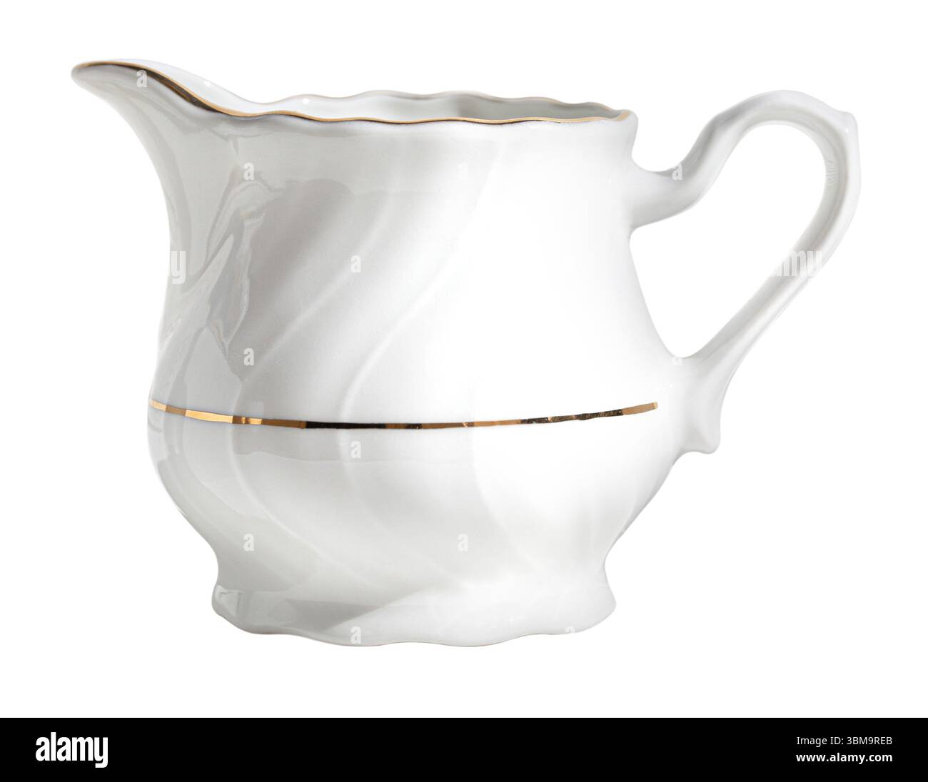 Elegant white porcelain creamer featuring delicate gold accents ...