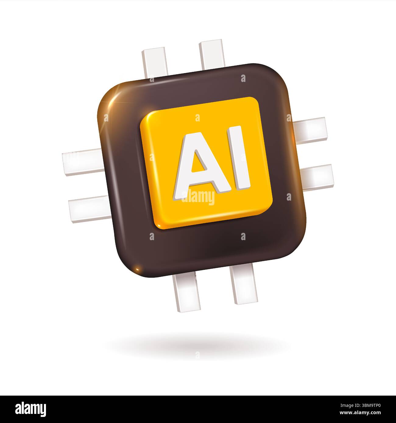 Black and yellow chip with a three-dimensional image of the word AI in ...