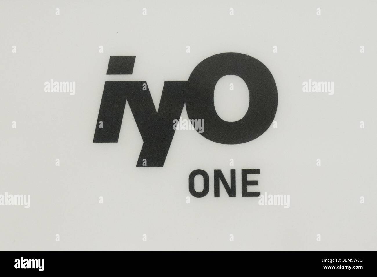 An iyO One logo is displayed at the company's office in Redwood City ...