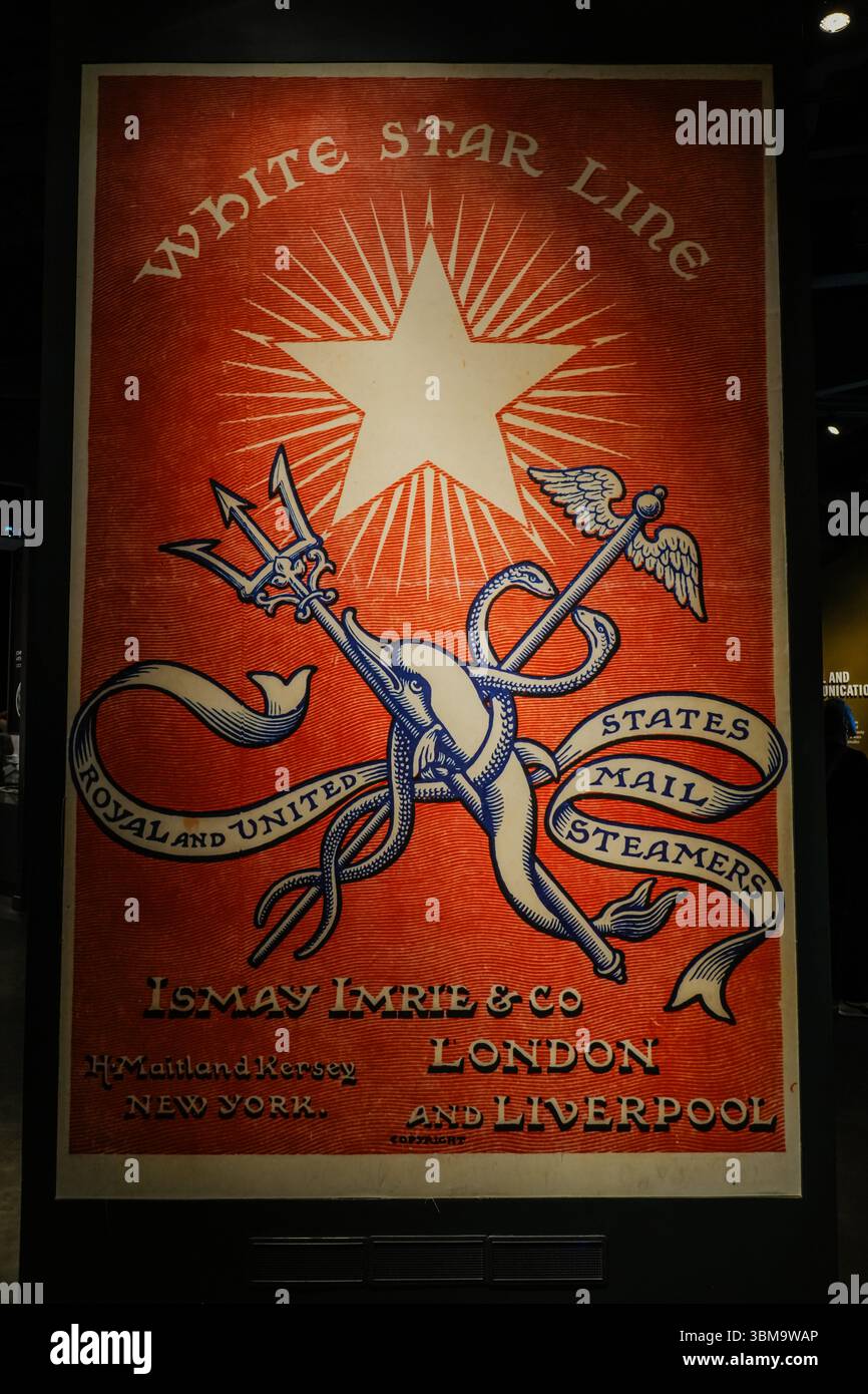 White Star Line poster featuring the company star logo and a design of ...