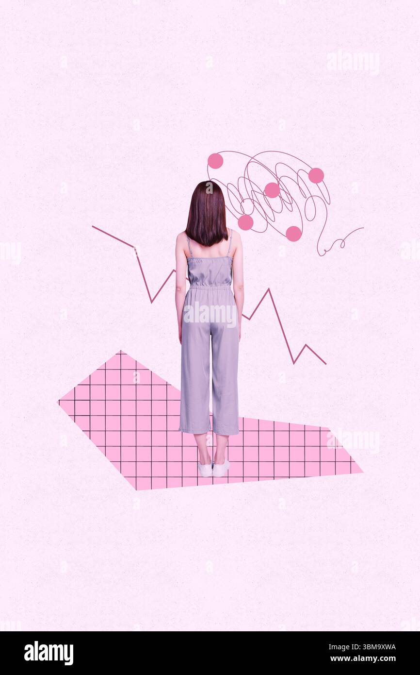 Picture trend collage of person stand back with messy lines graphs on ...
