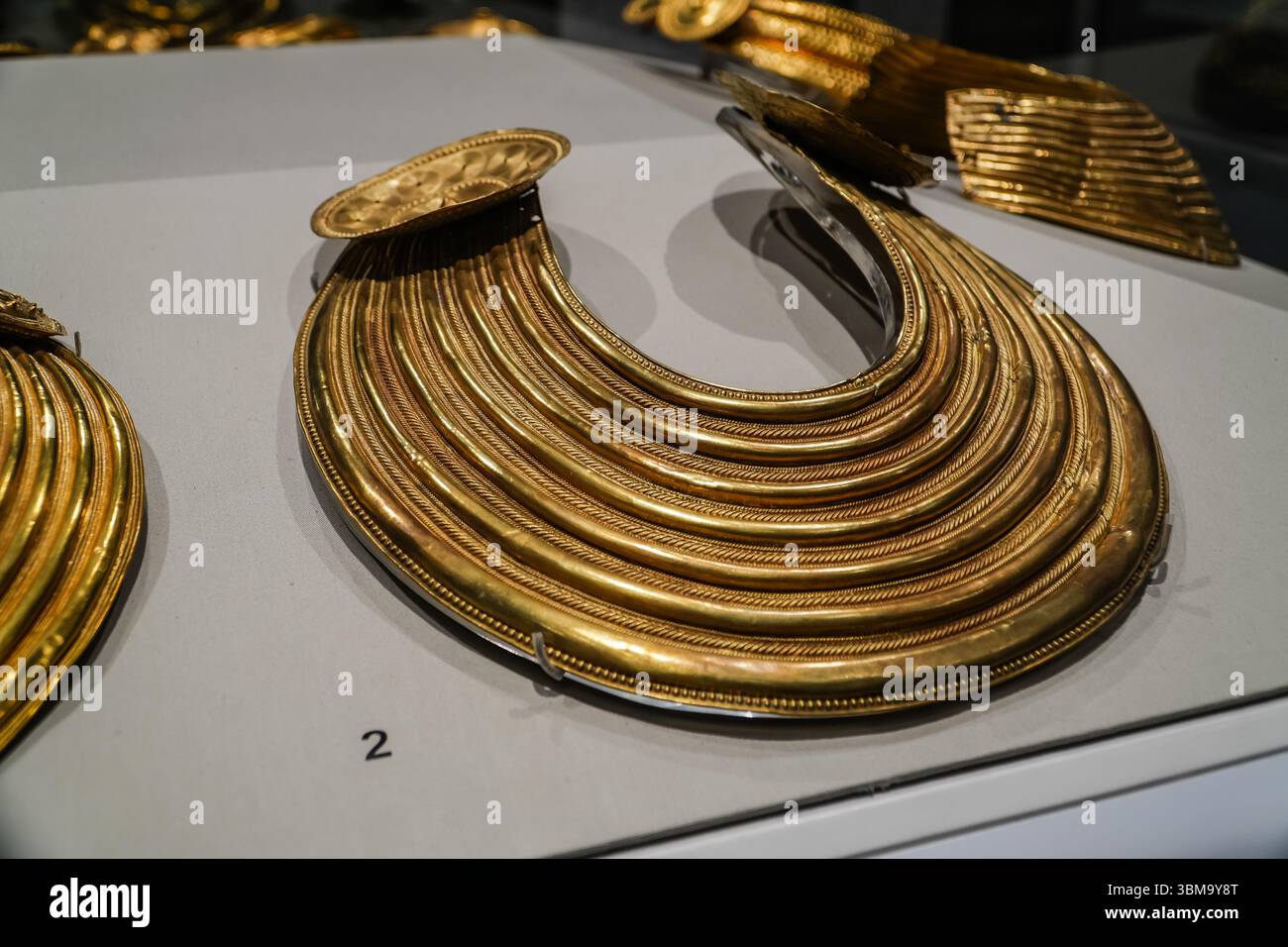 Gold collar artefact in the National Museum of Ireland, Dublin. Ancient ...
