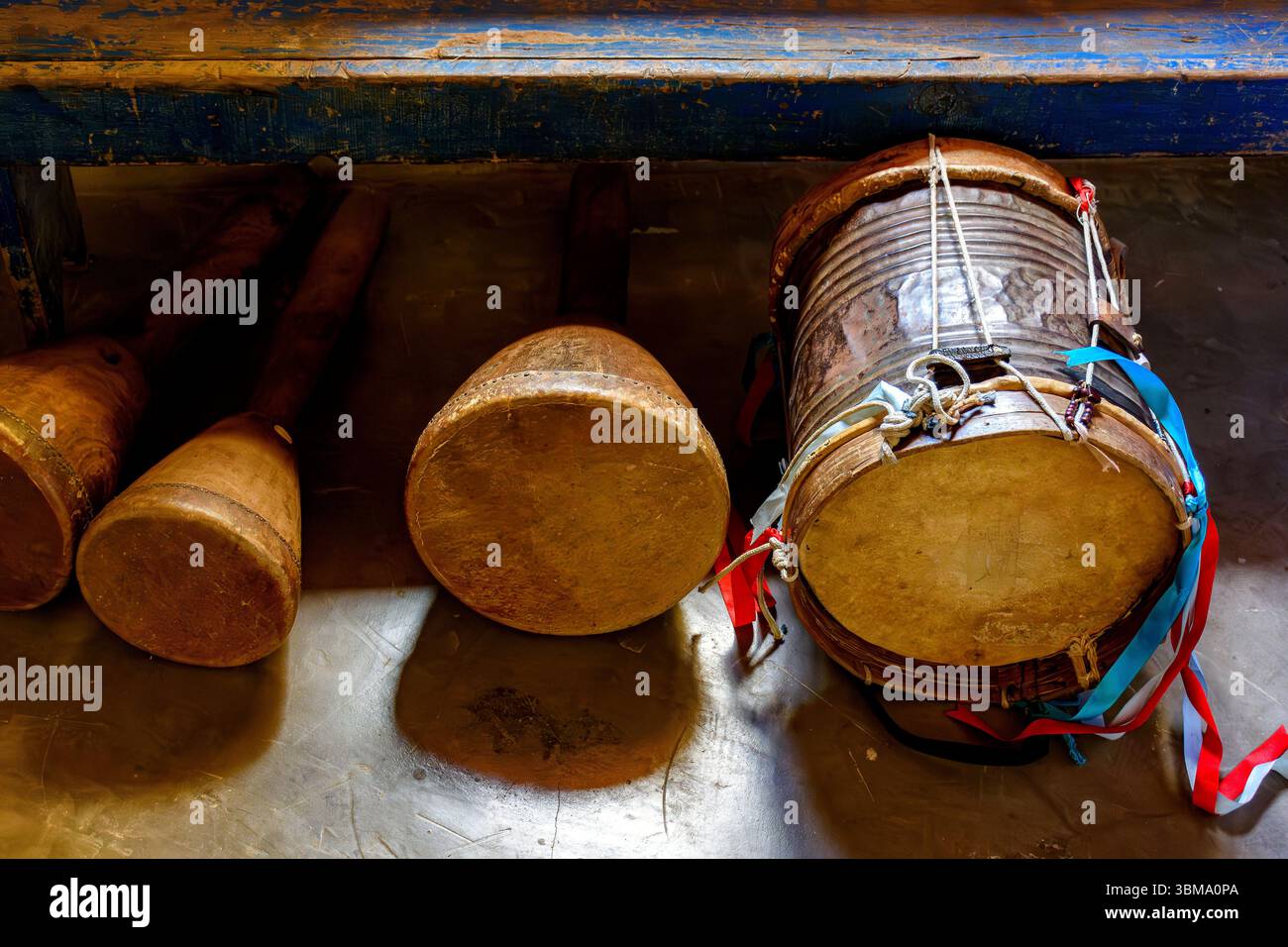 Rustic drums of African origin used in traditional religious festivals ...