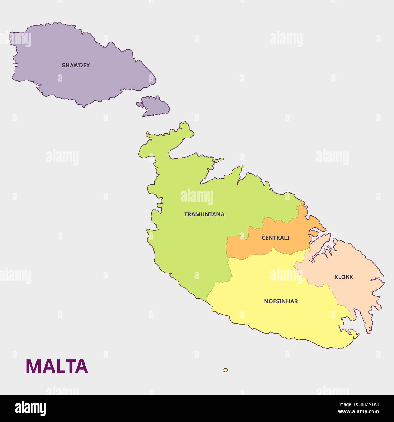 Map of Malta's Regions and Administrative Divisions Stock Vector Image ...