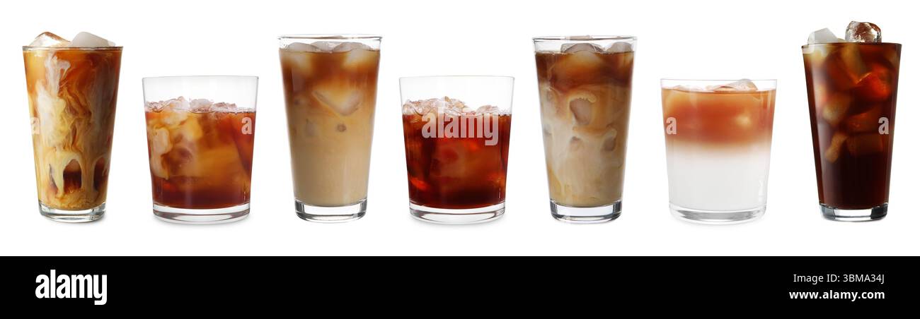 Different cold coffee drinks isolated on white, set Stock Photo - Alamy