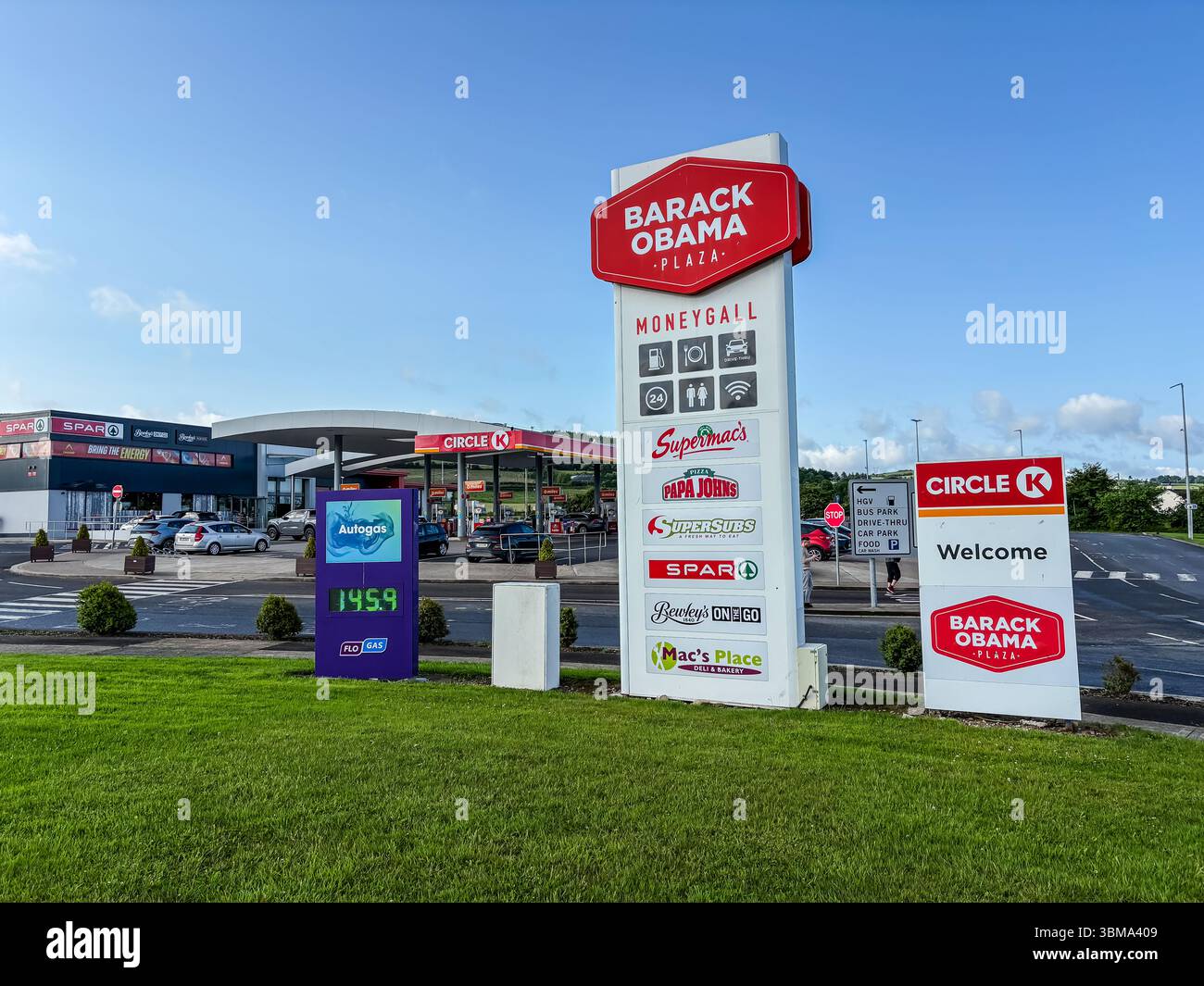 Barack Obama Plaza, a motorway service station in Moneygall, Ireland ...