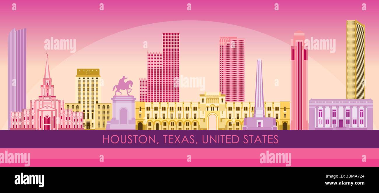 Sunset Skyline panorama of city of Houston, Texas, United States ...