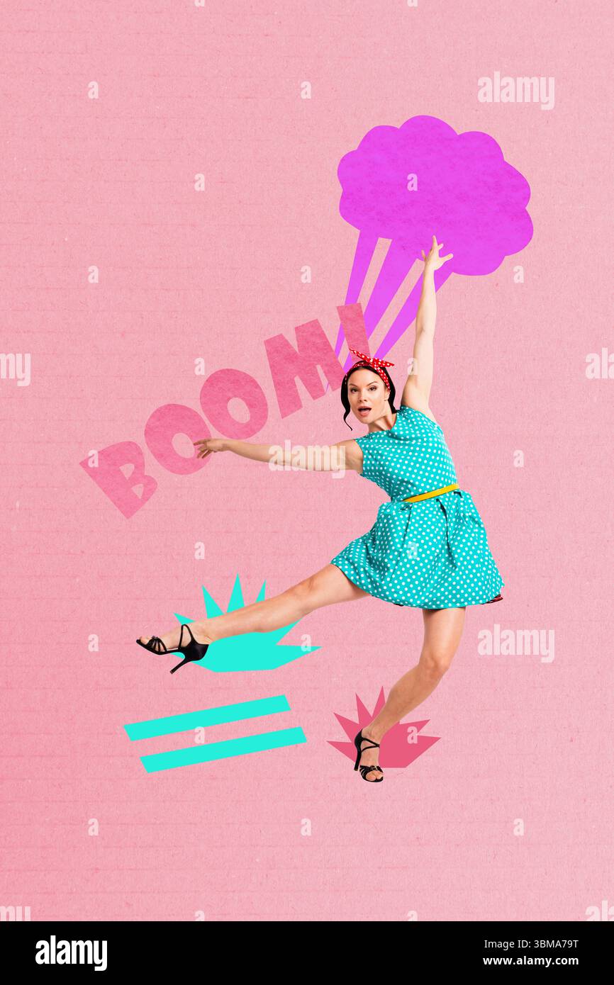 Exclusive artwork banner creative collage of happy pinup girl dance ...