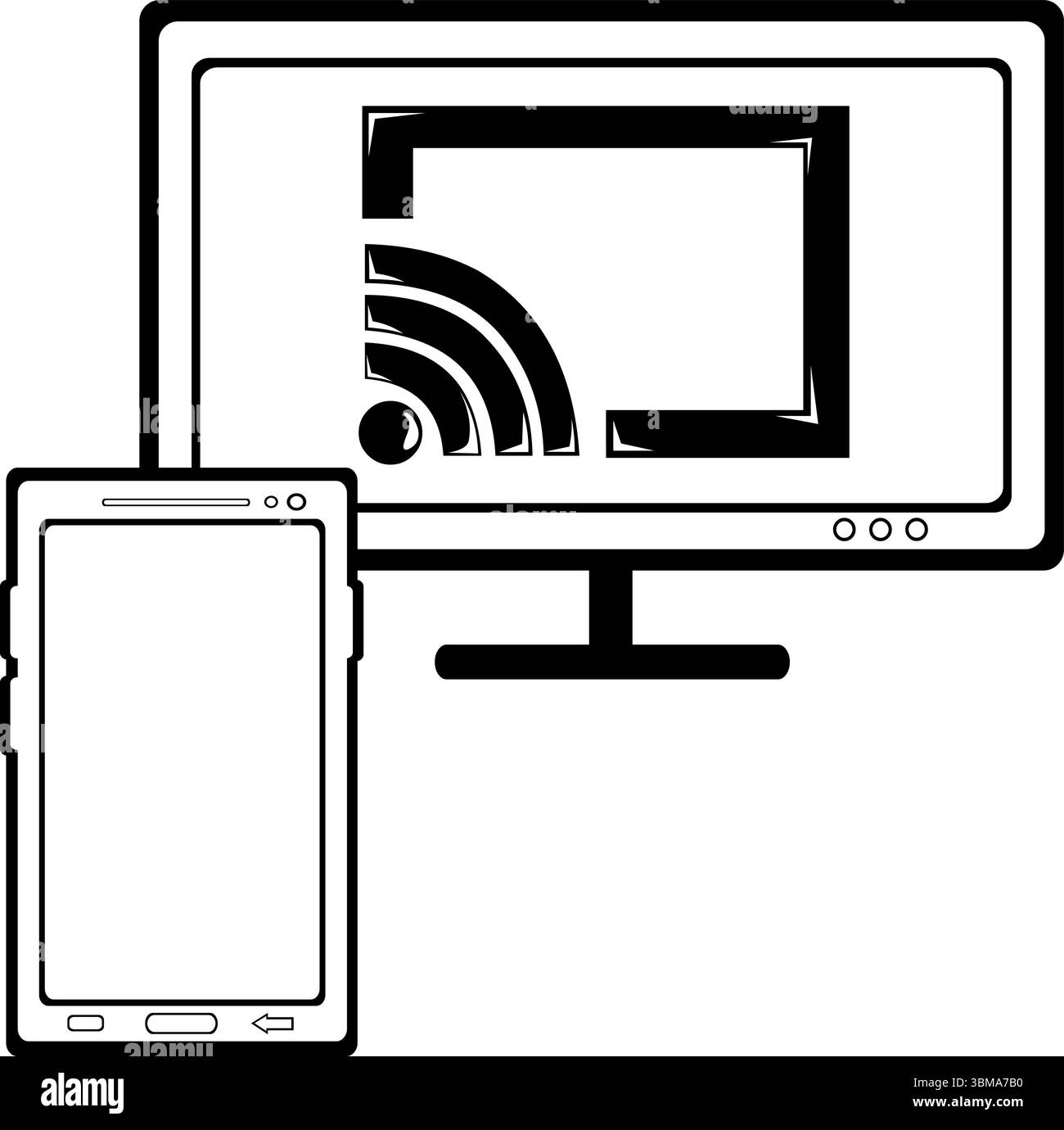 vector illustration drawing black and white icon mobile phone, wifi ...