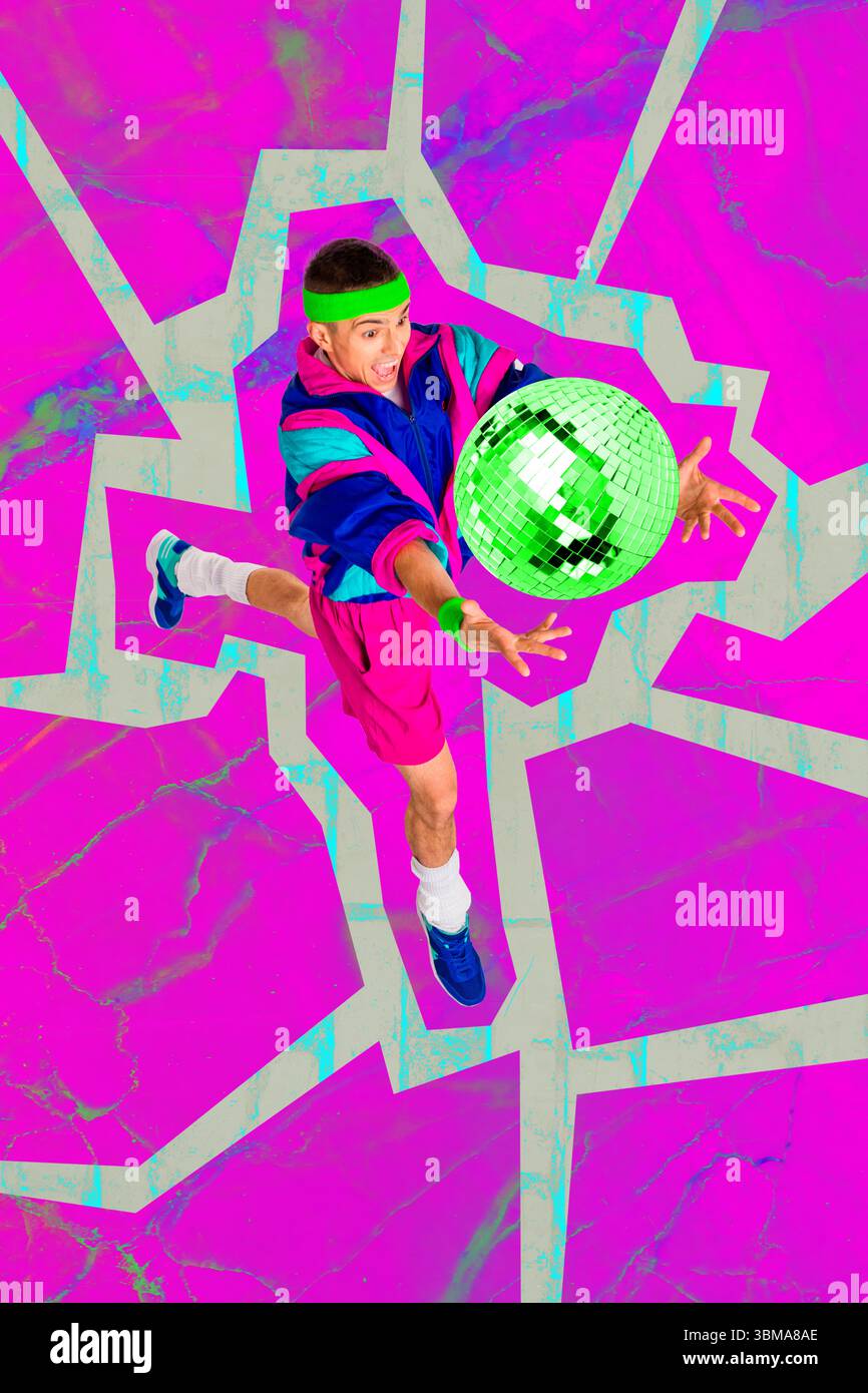 Vertical pop poster sketch art collage of happy guy hipster hold disco ...