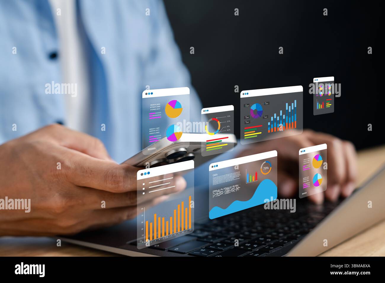 Investment chart and stock market analysis on smartphone with interactive dashboard data ...