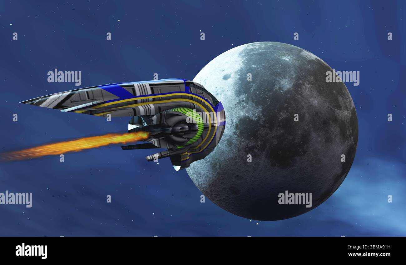 An unusual spaceship visits the Earth's moon on its journey Stock Photo ...