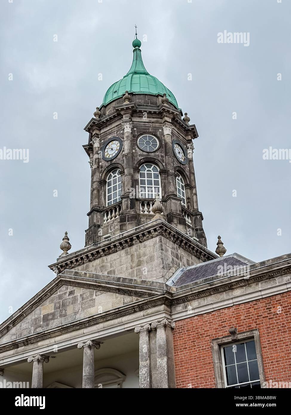 Dublin castle, Dublin, Ireland. Historic clock tower with green dome ...